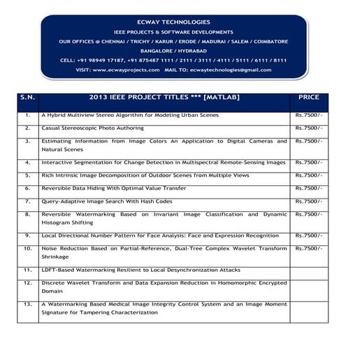 2013 Ieee Matlab Project Titles Pdf