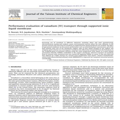Performance evaluation of vanadium (iv) transport through supported ...