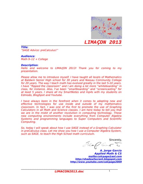 Limacon 2019 Welcome Letter | PDF