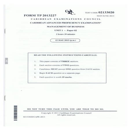 2013 CAPE MOB Unit 1 Paper 2 | PDF