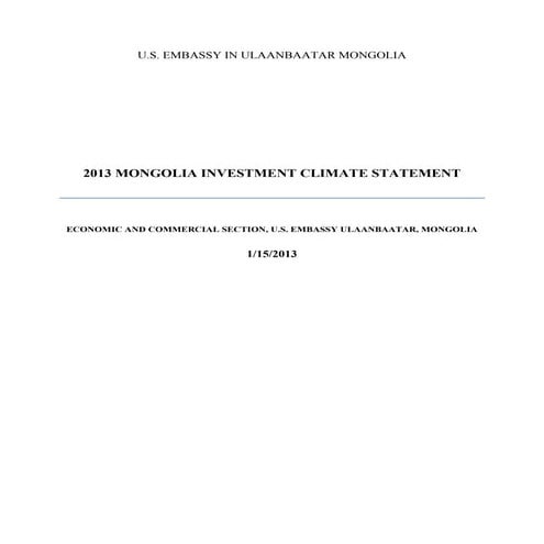 2013 mongolia investment climate statement | PDF