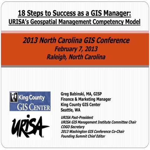 18 Steps to Success as a GIS Manager: URISA’s Geospatial Management ...