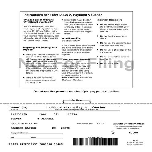 2013 north carolina_return sylvia_jarrell | PDF | Credit Cards ...