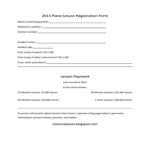 2013 piano lesson registration form | PDF