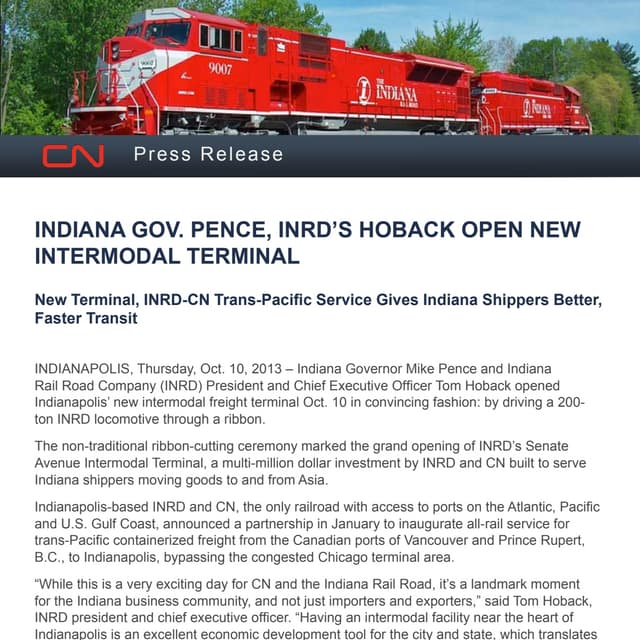 New Intermodal Terminal, INRD-CN Trans-Pacific Service Gives Indiana ...