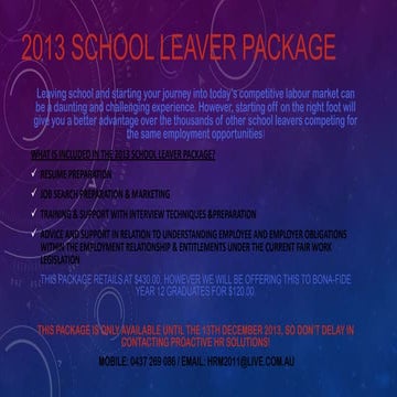 2013 school leaver package | PPTX