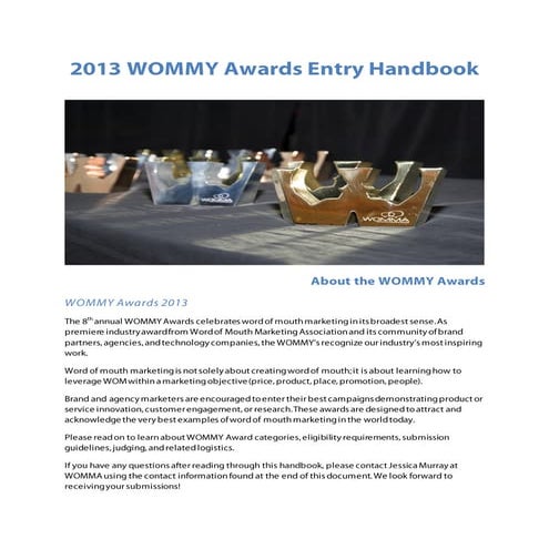 2013 wommy awards entry handbook final | PDF