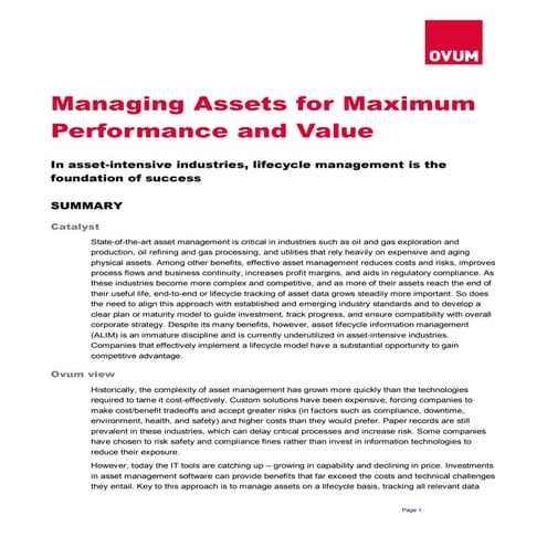 Managing Assets for Maximum Performance and Value | PDF