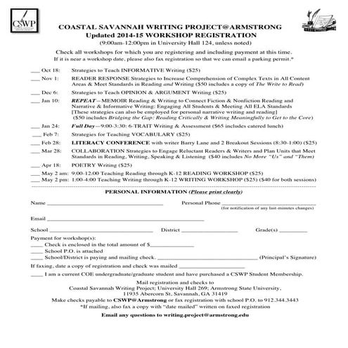 UPDATED 2014-15 Literacy Workshop REGISTRATION FORM | PDF