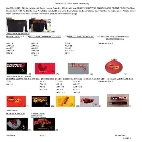 2014 15 spirit wear order form | PDF