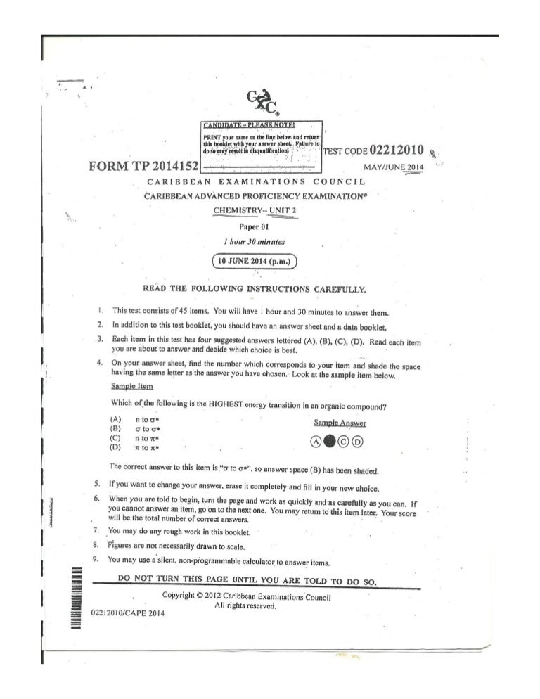 CAPE Chemistry Unit 2 Paper 1 2014 cape-chemistry-unit-2-paper-1-2014