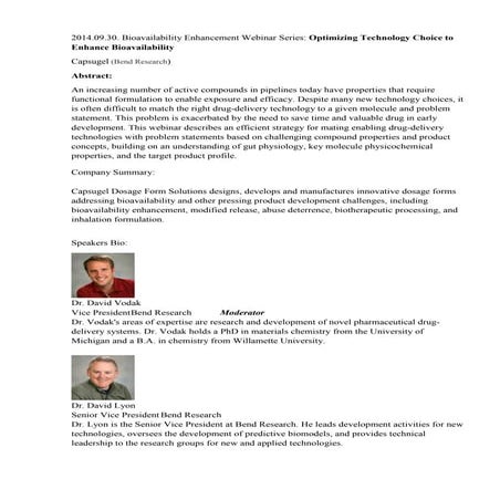 2014.09.30. Bioavailability Enhancement Webinar Series: Optimizing ...