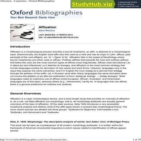 2014. Affixation. In Oxford Bibliographies In Linguistics, Ed. Mark ...
