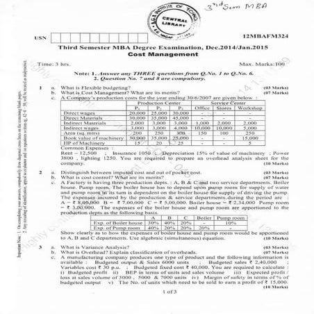 3rd Semester MBA (December-2014) Question Papers | PDF