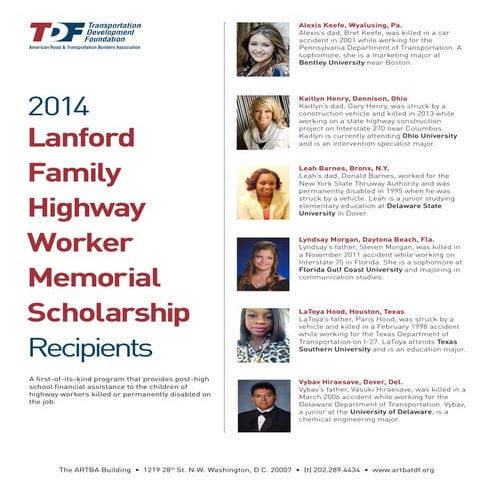 2014 Lanford Family Highway Worker Memorial Scholarship Recipients | PDF