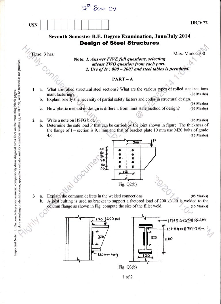 7th Semester (June; July-2014) Civil Engineering Question Paper