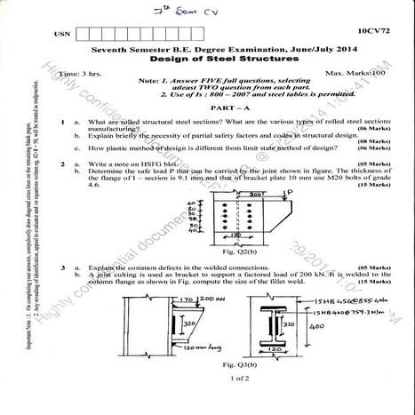 7th Semester (June; July-2014) Civil Engineering Question Paper | PDF