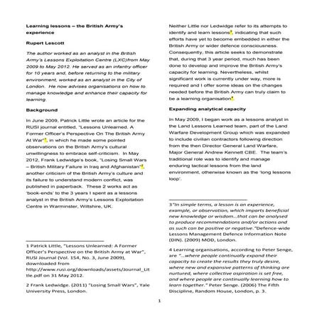 LEARNING LESSONS THE HARD WAY - THE BRITISH ARMY'S EXPERIENCE | DOCX