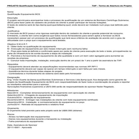 Qualificação Equipamento BCS | PDF