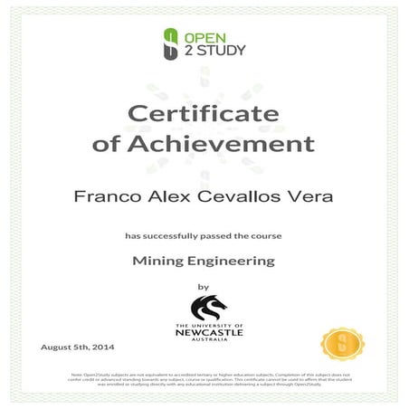 Mineral Engineering Certificate