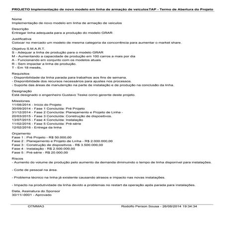 Implementação de novo modelo em linha de armação de veículos | PDF