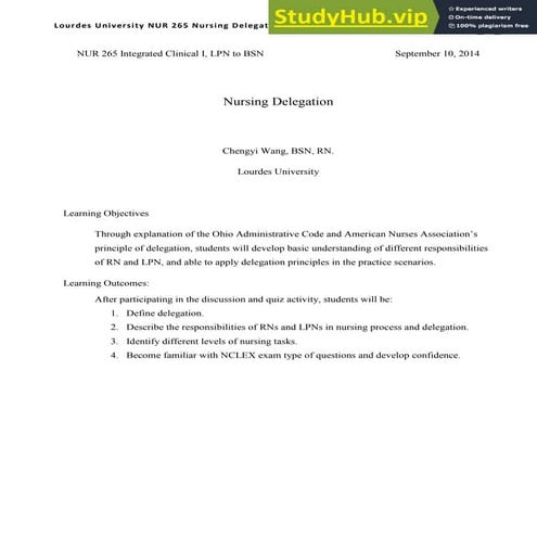 20140910 RN LPN Delegation Discussion Outline For NUR 265 Students | PDF