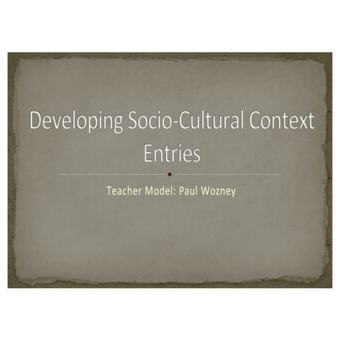 Independent Reading Portfolio: Introduction to Sociocultural Context | PPT