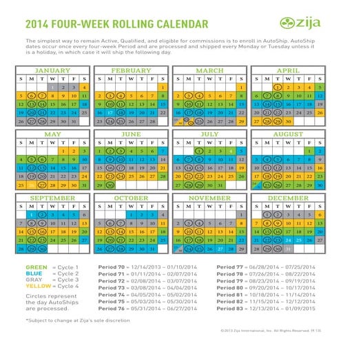 2014 four week rolling calendar | PDF