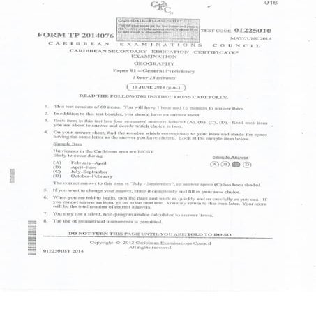 2014 CSEC Geography multiple choice past paper | PDF