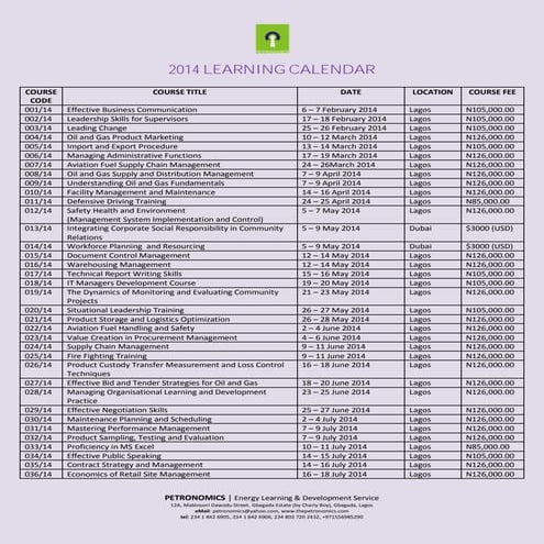 2014 Half Year Learning Calendar | PDF