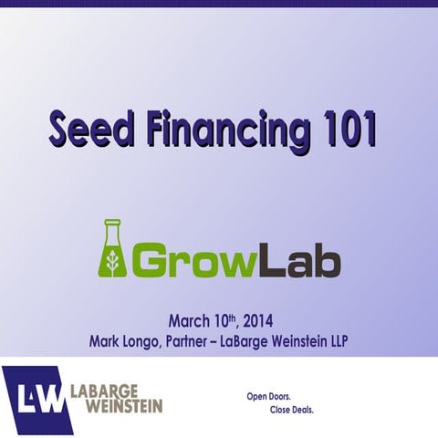 GrowLab mentorship session: Startup Seed Financing 101 | PPT