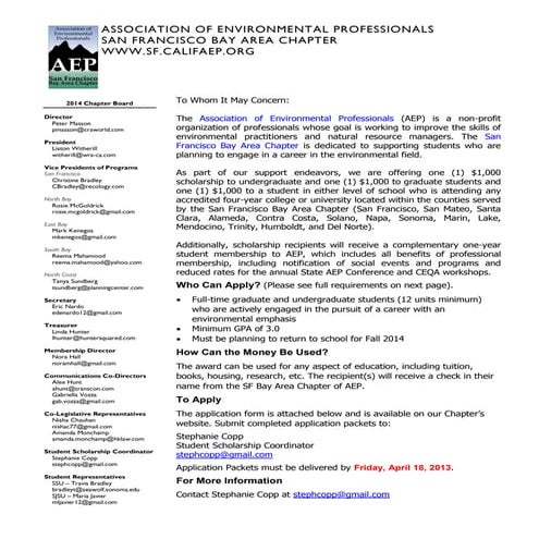 2014 SFEAP Scholarship Announcement & Application | PDF