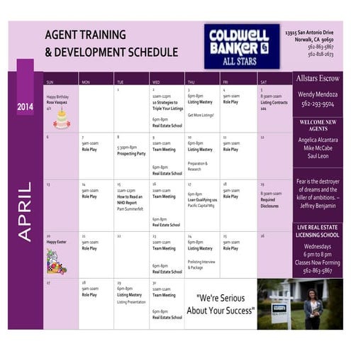 2014 training calendar cb allstars (2) | PPT