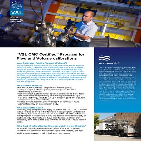 VSL CMC Certified program for calibrationa performed for Flow and Volume instruments | PDF ...