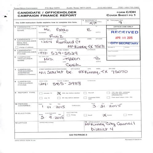 2015 04-08 pablo e. ruiz - candidate officeholder campaign finance ...
