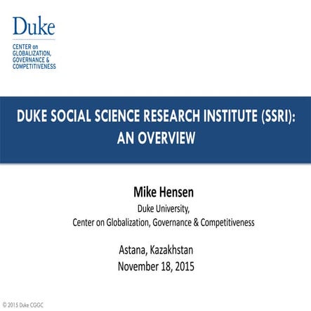 Duke Social Science Research Institute (SSRI): An Overview | PDF