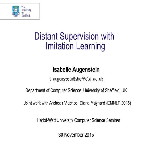 Distant Supervision With Imitation Learning Ppt