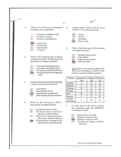 CAPE Environmental Science Unit 2 Paper 1 2010 | PDF