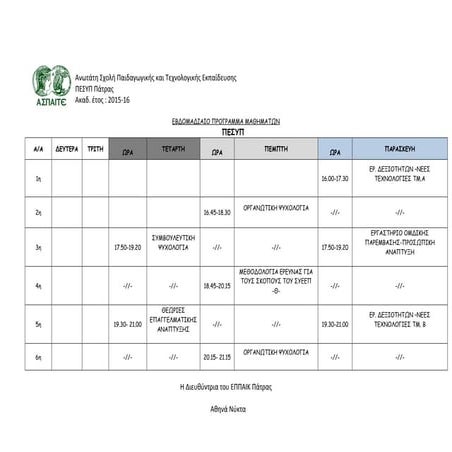 Πρόγραμμα ΠΕΣΥΠ 2015-2016 | DOC