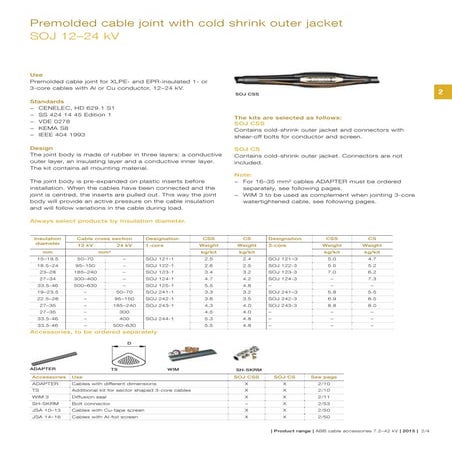 ABB Kabeldon Premolded Cable Joints Type SOJ 12kV - 36kV | PDF