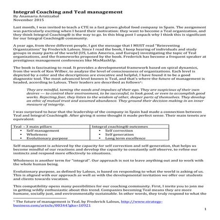 2015- Integral Coaching and Teal Management | PDF