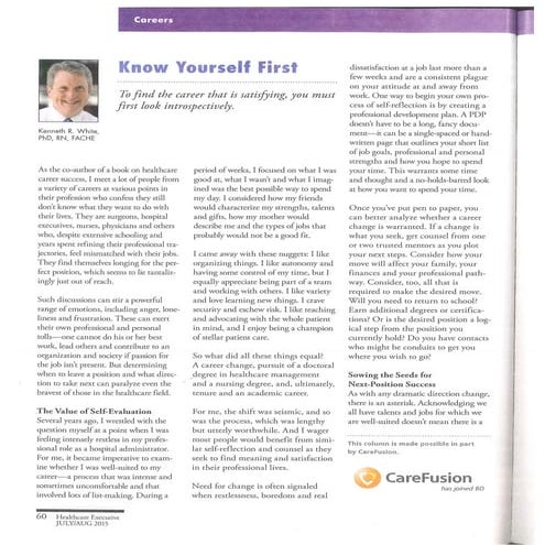 Know Yourself First - Kenneth R. White, PhD, RN, FACHE | PDF