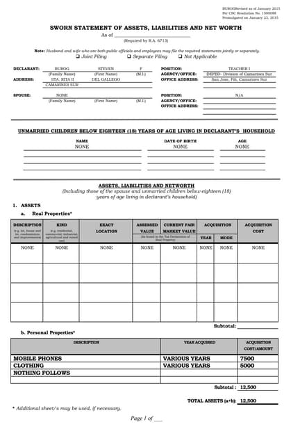 Saln form 2015 legal | PDF