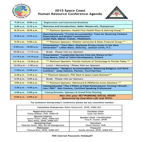 2015 Space Coast HR Conference Agenda | PDF | Business Expos & Conferences | Events
