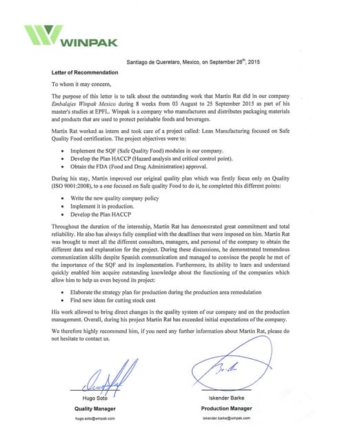 Recommendation Letter EPFL | PDF