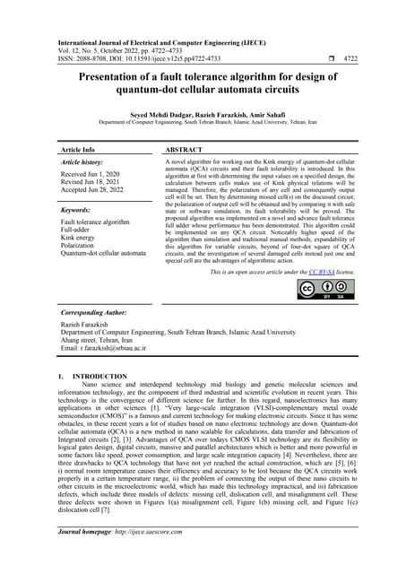 Presentation Of A Fault Tolerance Algorithm For Design Of Quantum Dot 3597