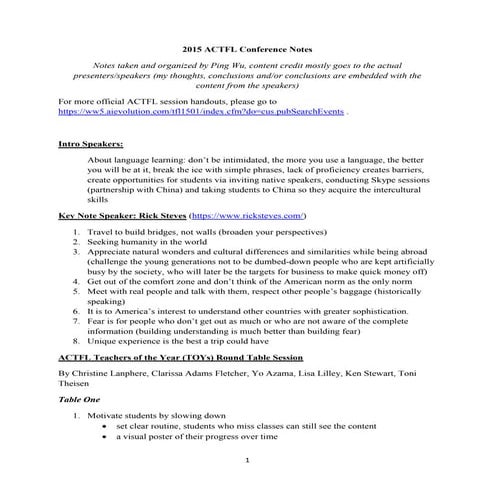 2015 ACTFL Conference Notes | PDF