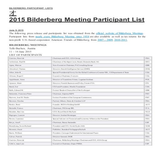 2015 bilderberg meeting participant list | DOCX | Large Business | Business