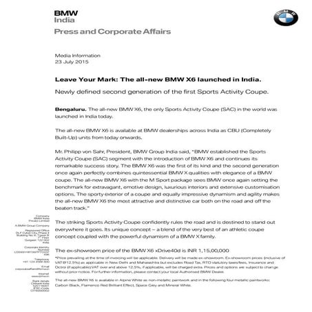 2015 BMW X6 press release | PDF