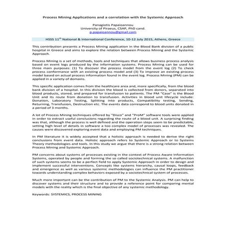 Process Mining applications and a correlation with the Systemic Approach (applied Process Mining ...